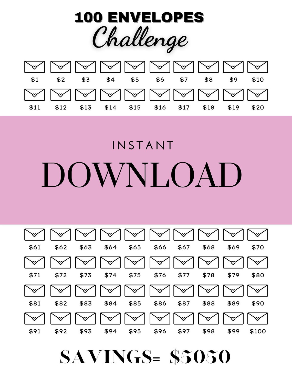 100 Envelope Challenge Printable, Money Savings Challenge, Digital ...