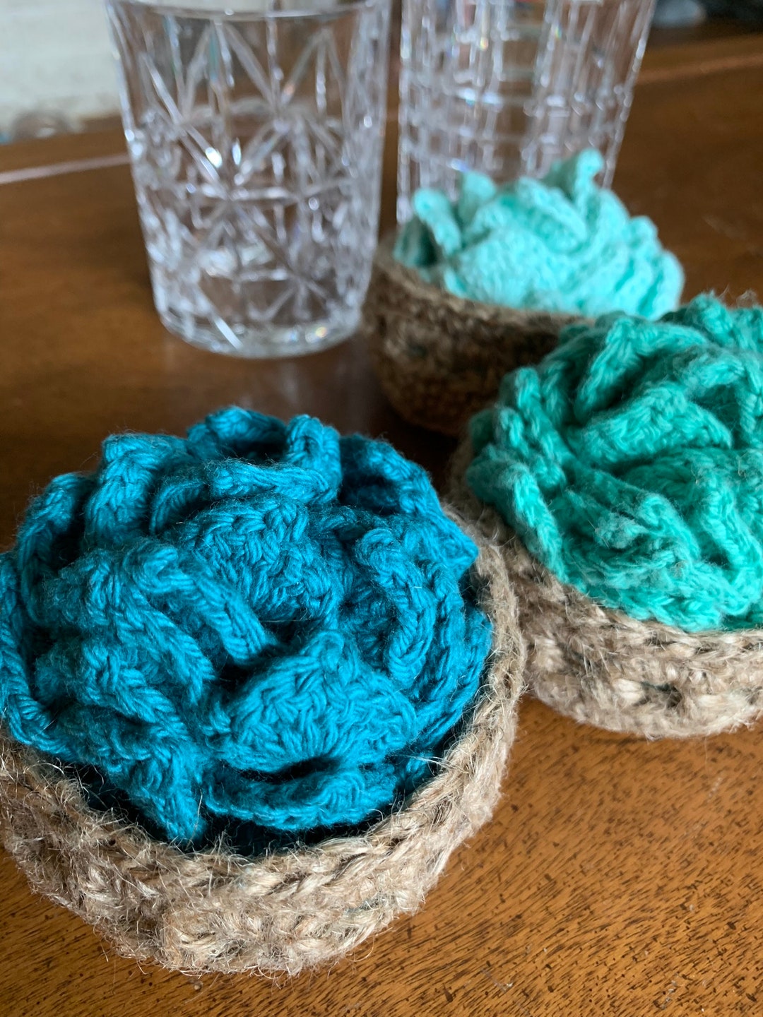 Succulent-inspired Crochet Coasters Handmade Plant-themed Coaster Set ...