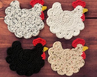Chicken / Hen Coasters Set of 4, Farmhouse Decor, Rooster, Housewarming ...