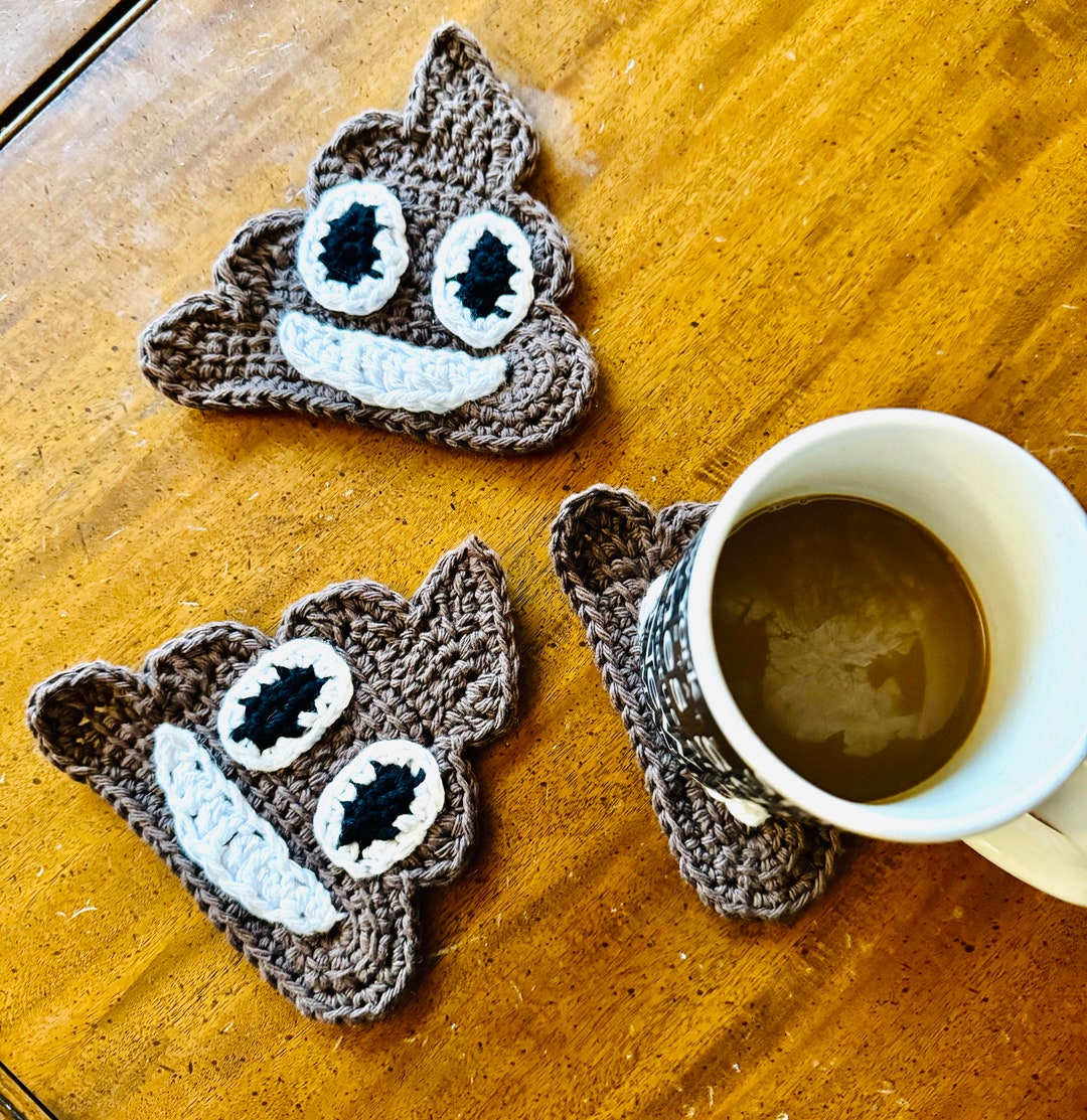 Handmade Crochet Poop Emoji Coasters Fun and Quirky Home Décor Perfect ...