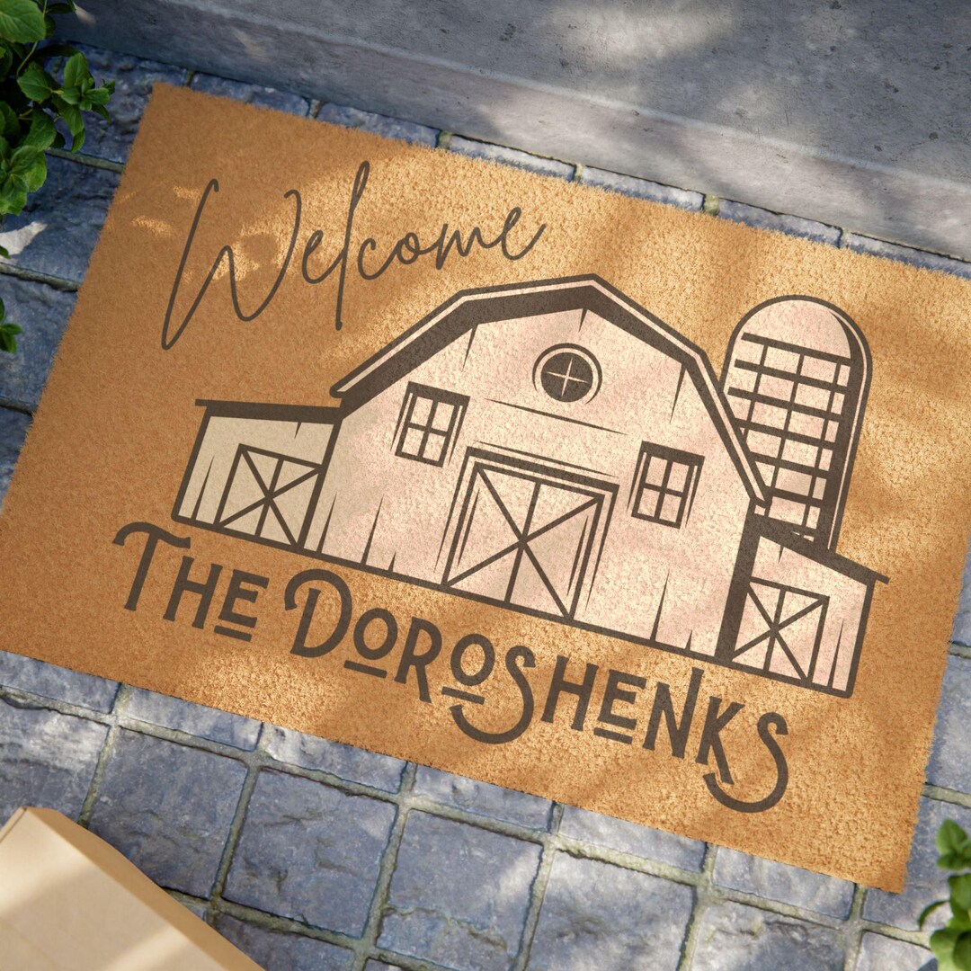 Farm Style Barn Custom Last Name Welcome Mat - Personalized Outdoor ...
