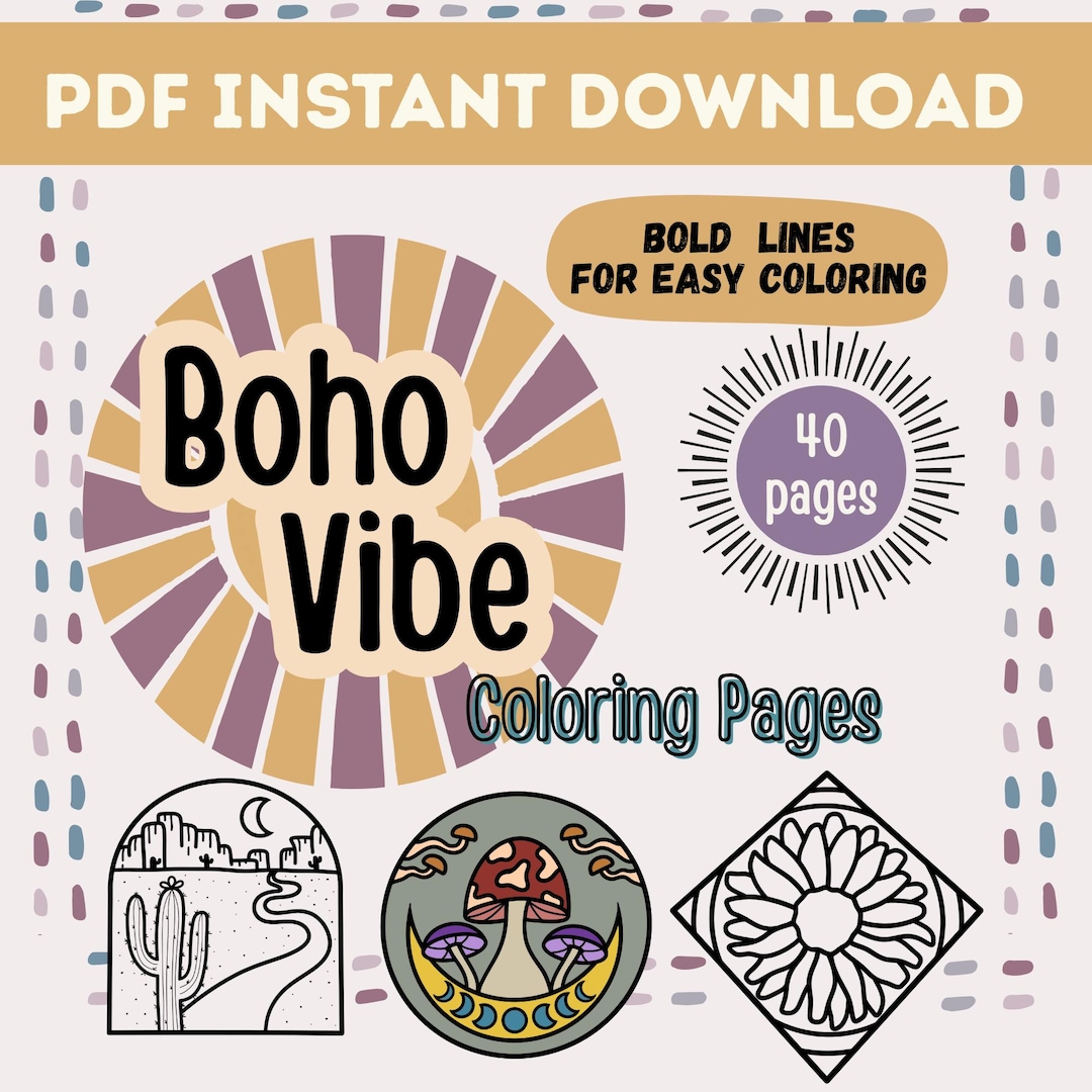 Boho Vibe Coloring, Printable Coloring Pages, Relaxing Coloring, PDF ...