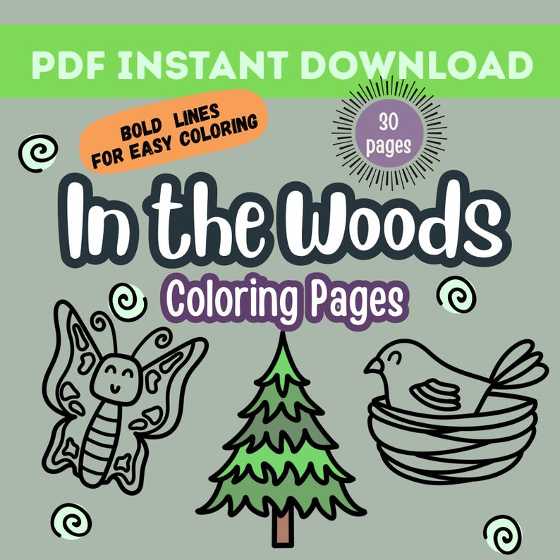 In the Woods Coloring Pages, 30 Printable Forest & Nature Pages, PDF ...