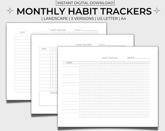 Habit Tracker Landscape Printable - Etsy