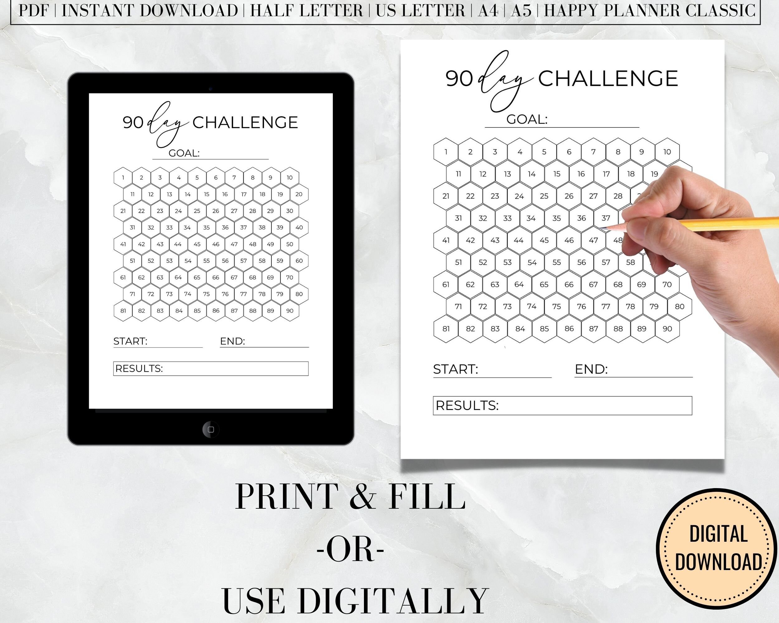 90 Day Challenge Printable, 90 Day Goal Tracker, Monthly Goal Planner ...