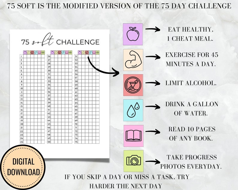 75 Soft Challenge Printable, 75 Soft Tracker, 75 Soft Printable, 75 ...
