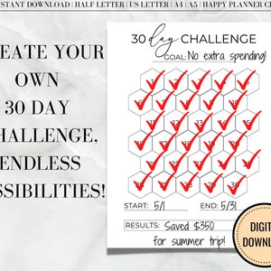 30 Day Challenge Printable, 30 Day Goal Tracker, Monthly Goal Planner ...
