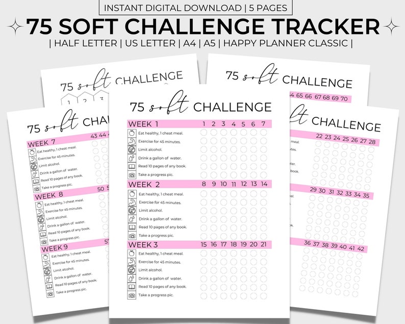 75 Soft Challenge Printable 75 Soft Tracker Health & Fitness - Etsy