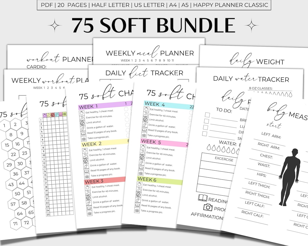 75 Soft Challenge Bundle Printable, 75 Soft Tracker, 75 Soft Printable ...