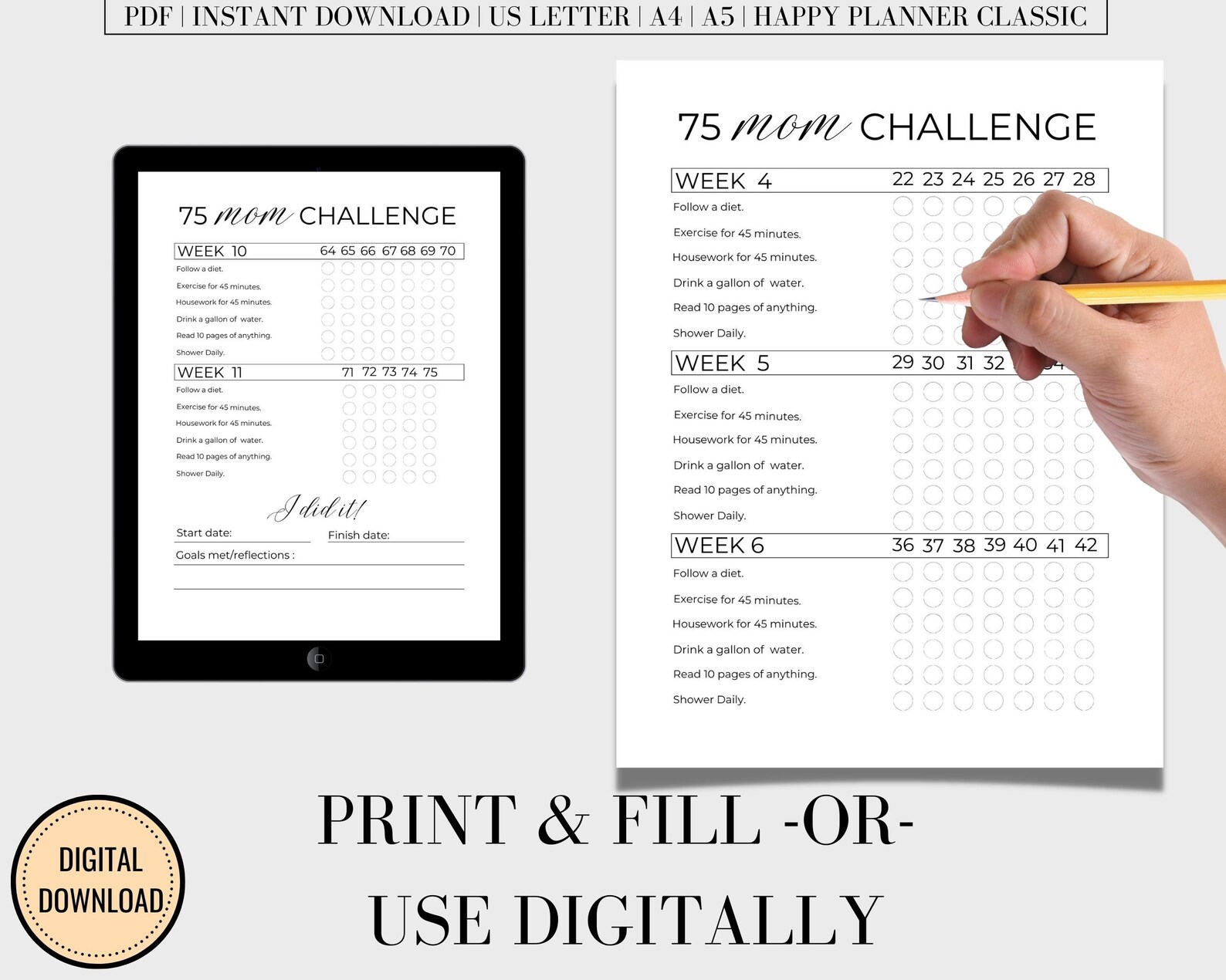 Editable 75 Mom Challenge Printable, 75 Mom Tracker, 75 Mom Printable ...