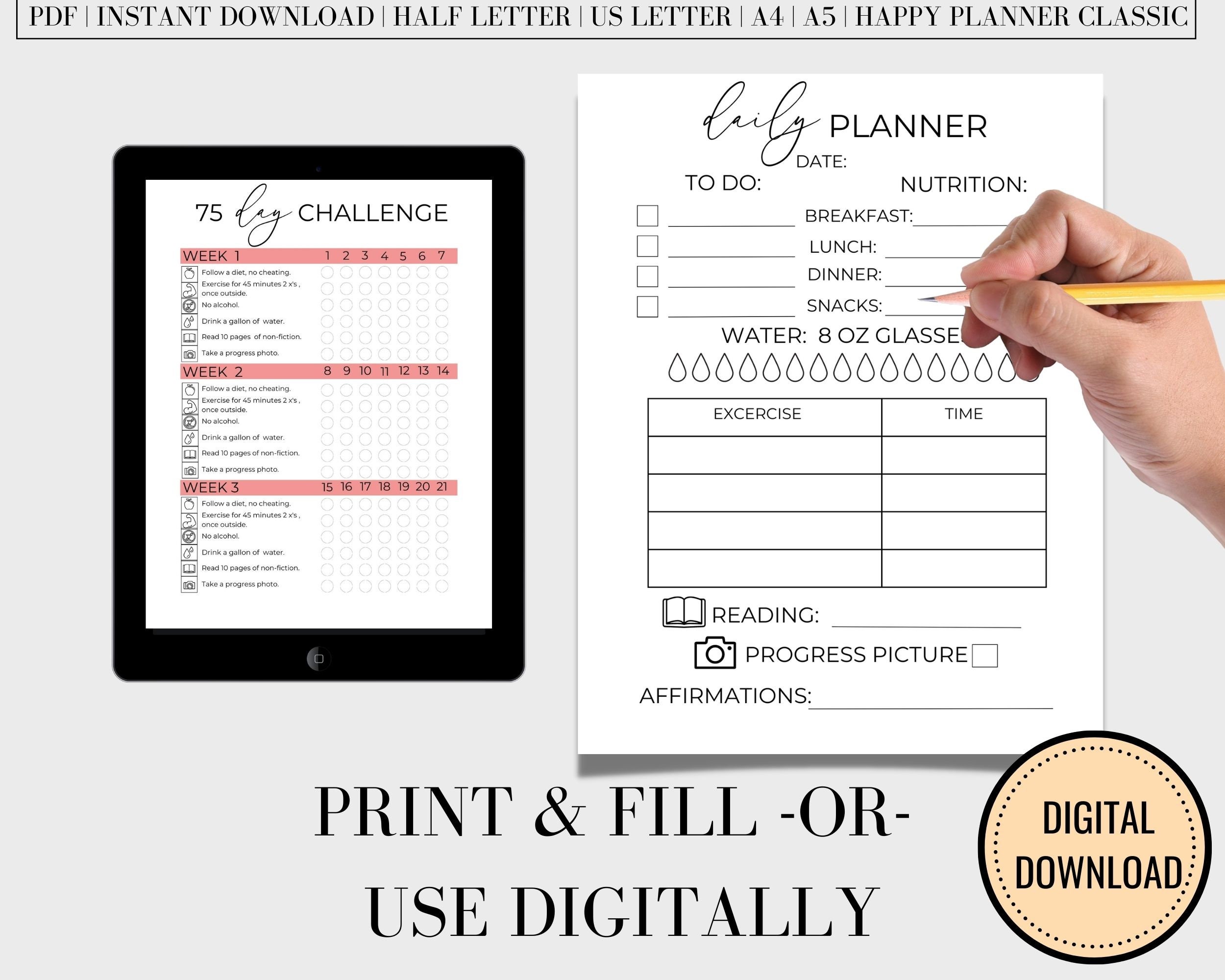 75 Day Challenge Bundle Printable 75 Day Tracker 75 - Etsy