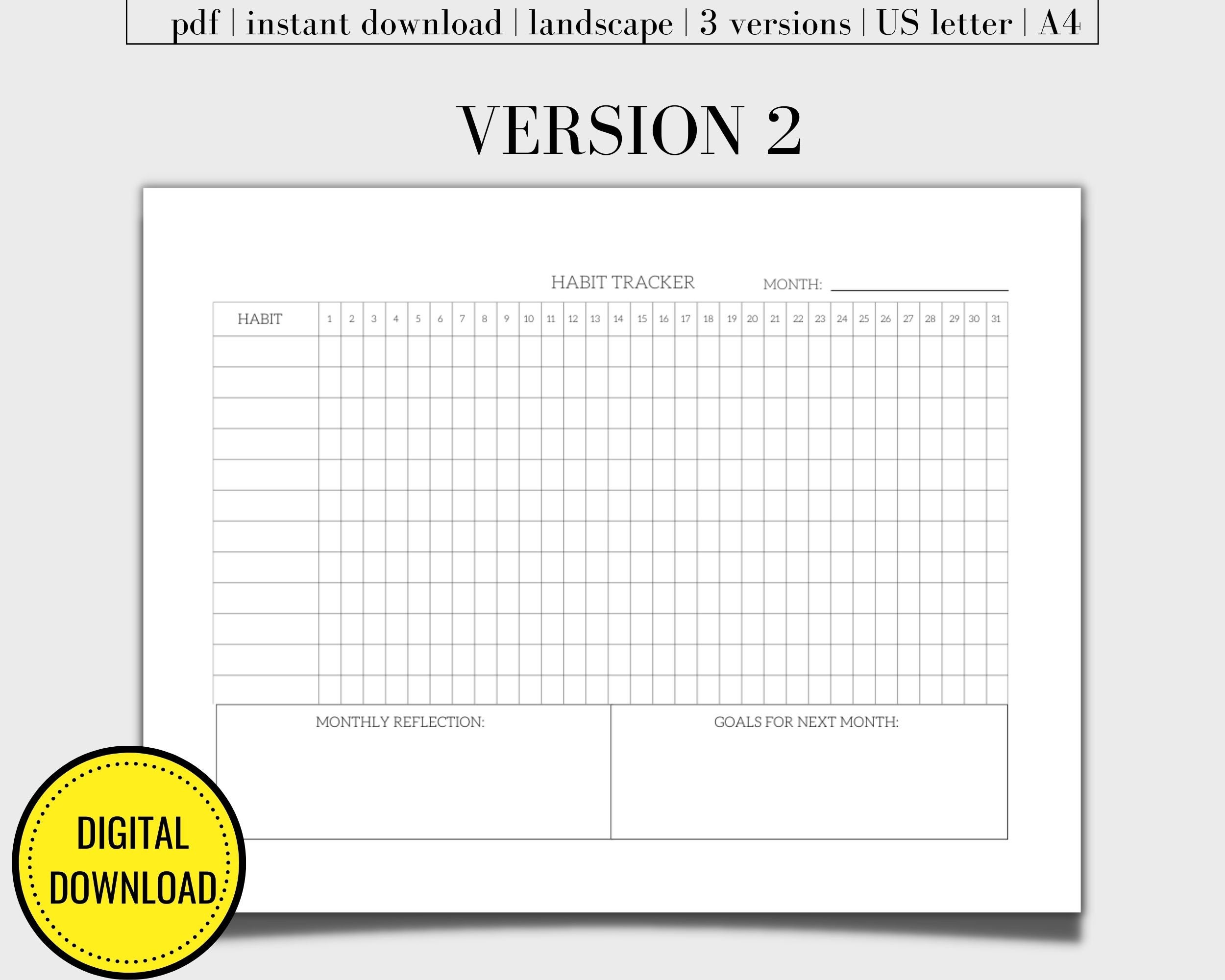 Monthly Habit Tracker Landscape Printable 31 Day Monthly - Etsy