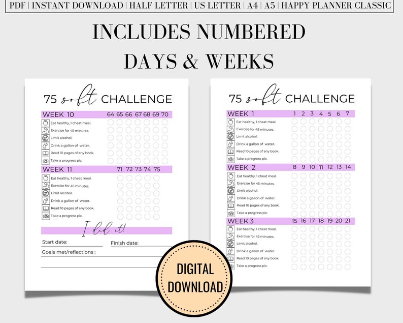 75 Soft Challenge Printable, 75 Soft Tracker, 75 Soft Printable, 75 ...