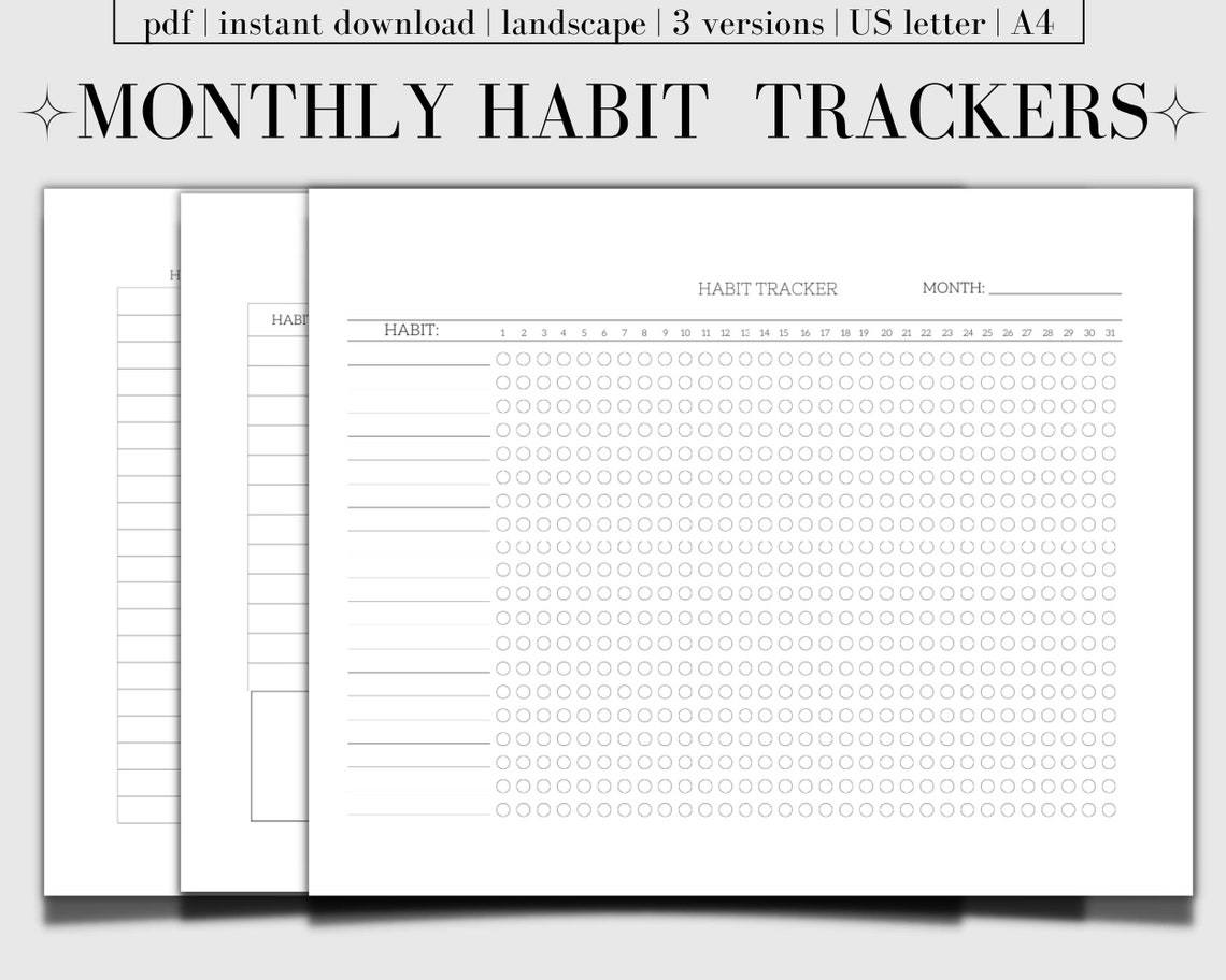 Monthly Habit Tracker Landscape Printable 31 Day Monthly - Etsy