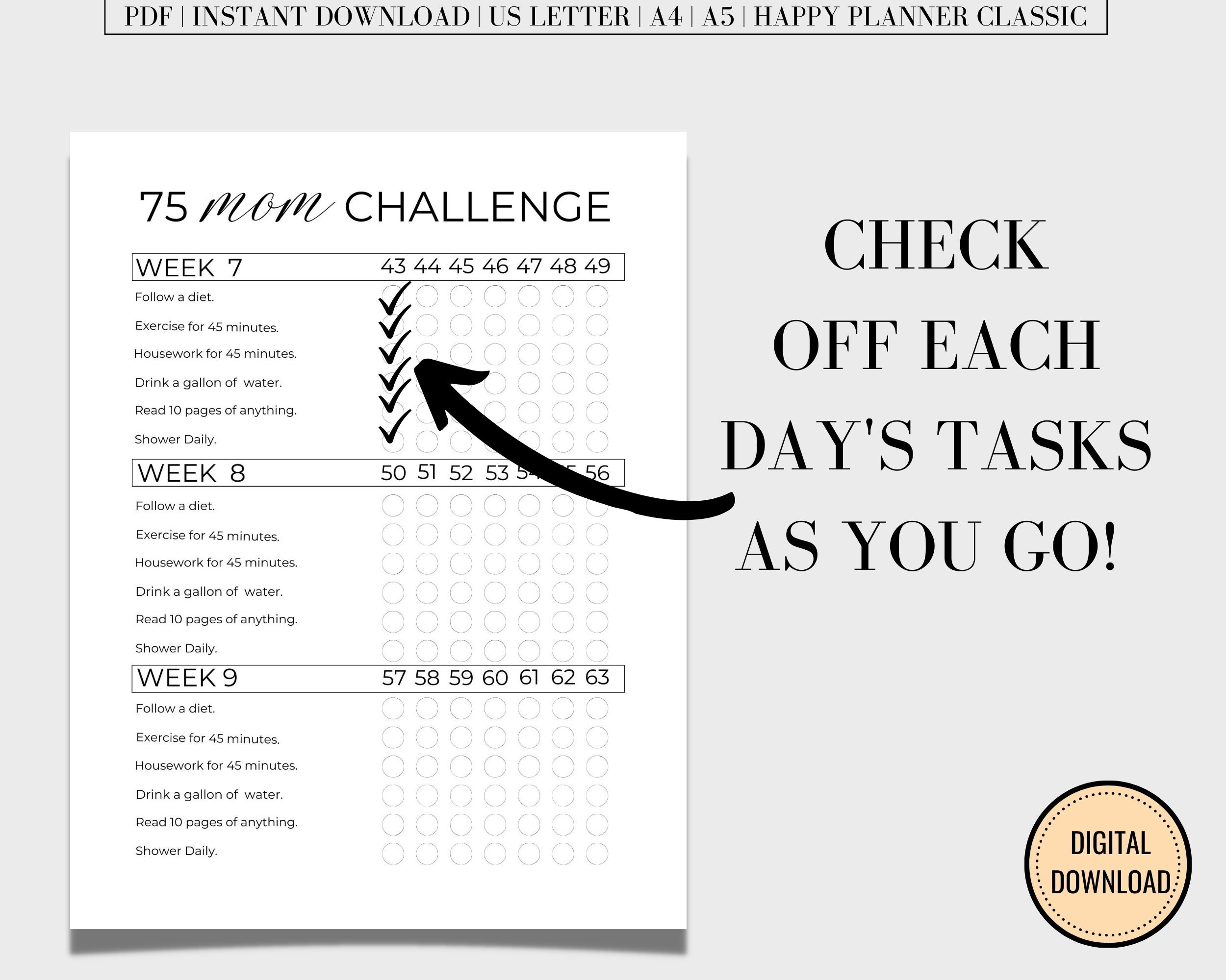 Editable 75 Mom Challenge Printable, 75 Mom Tracker, 75 Mom Printable ...