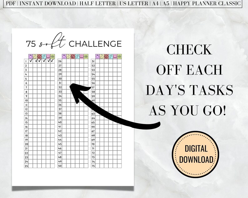 75 Soft Challenge Printable, 75 Soft Tracker, 75 Soft Printable, 75 ...