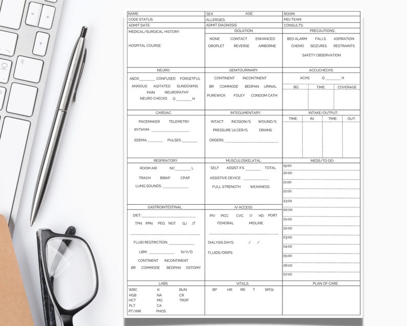 Nurse Report Sheet Med Surg, Nursing Brain, Hourly Layout Day & Night ...