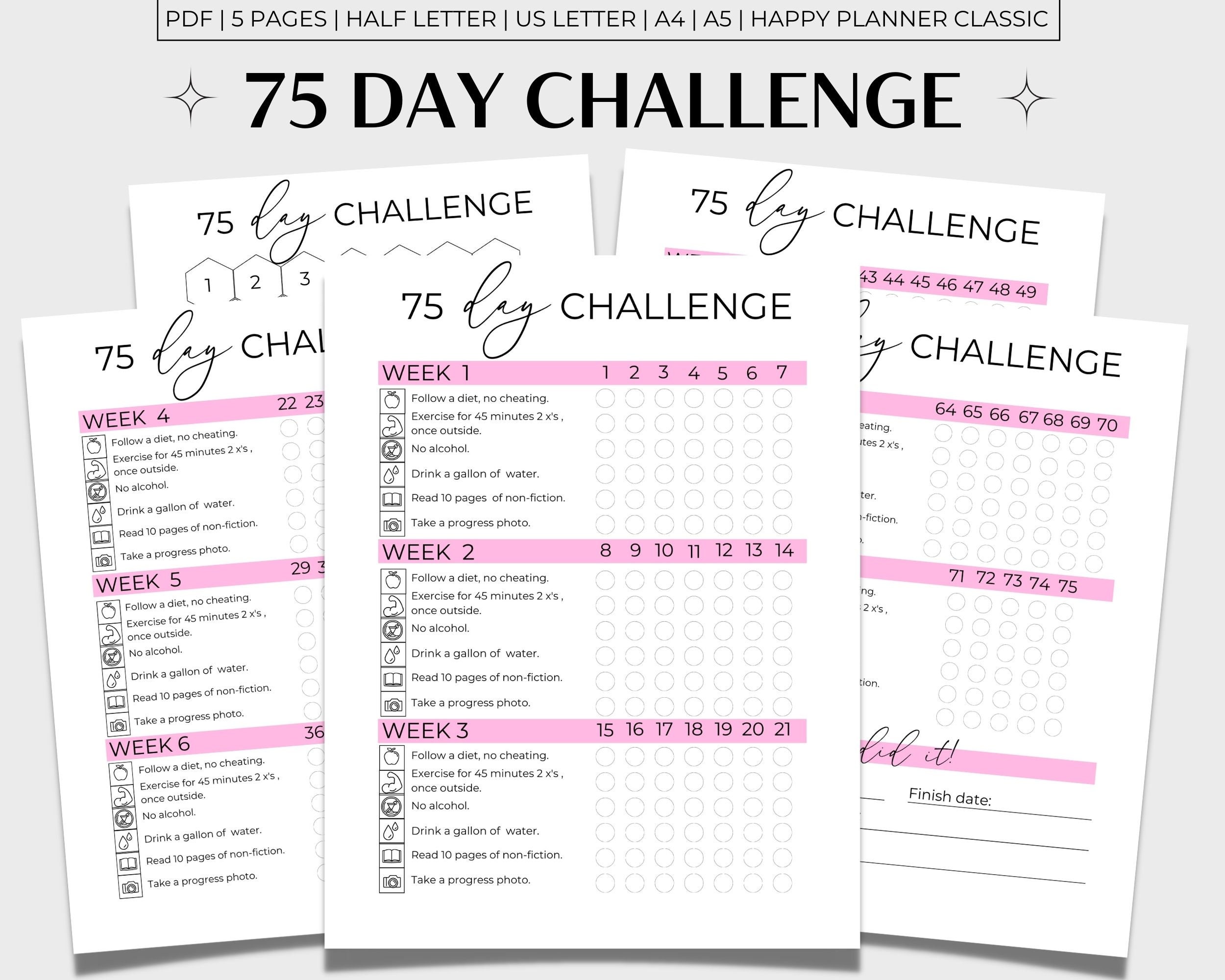 75 Day Challenge Printable, 75 Day Tracker, 75 Challenge Printable, 75 ...