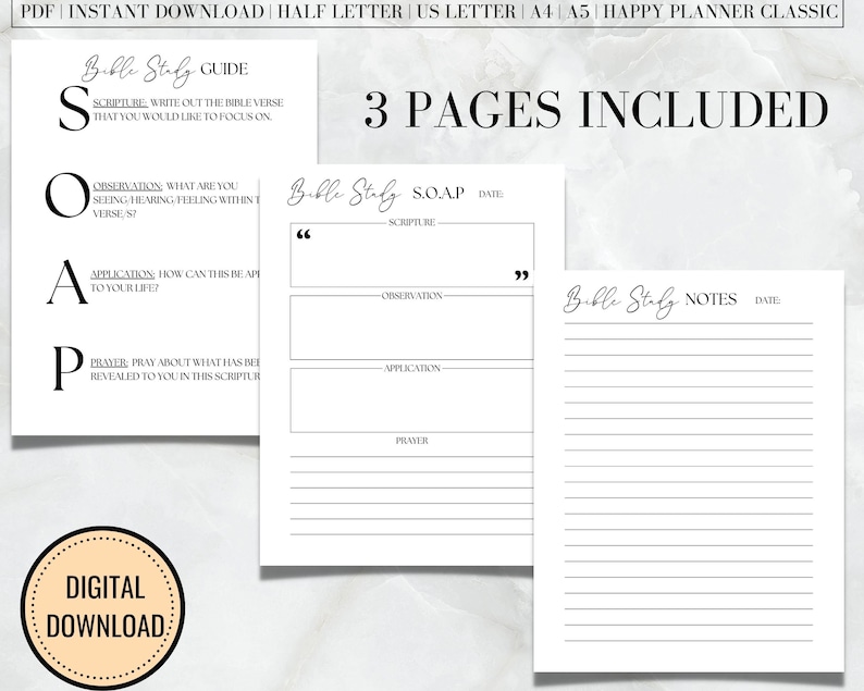 Bible Study Guide Printable, SOAP Bible Study Template, Minimalist ...