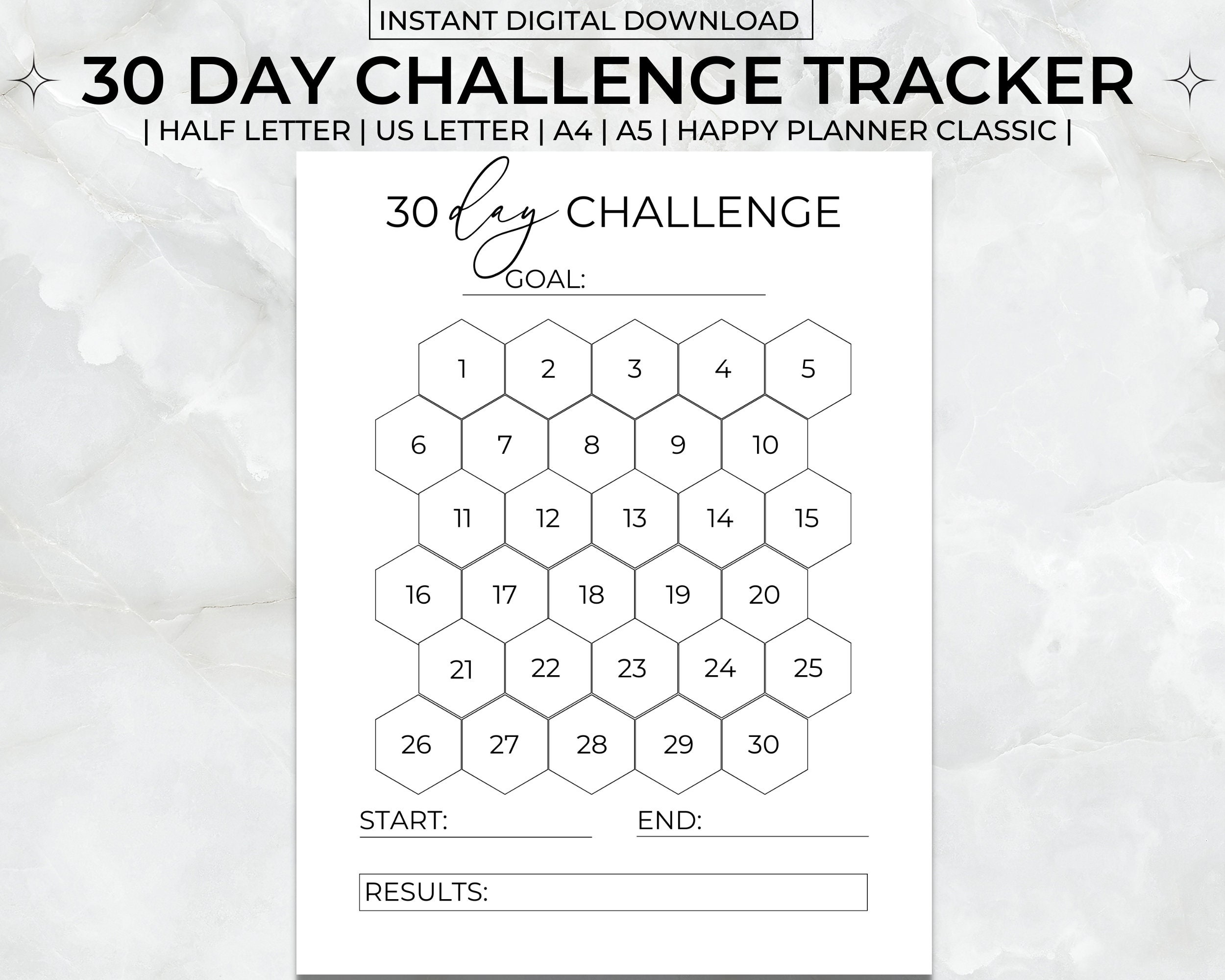 30 Day Challenge Printable 30 Day Goal Tracker Monthly Goal - Etsy