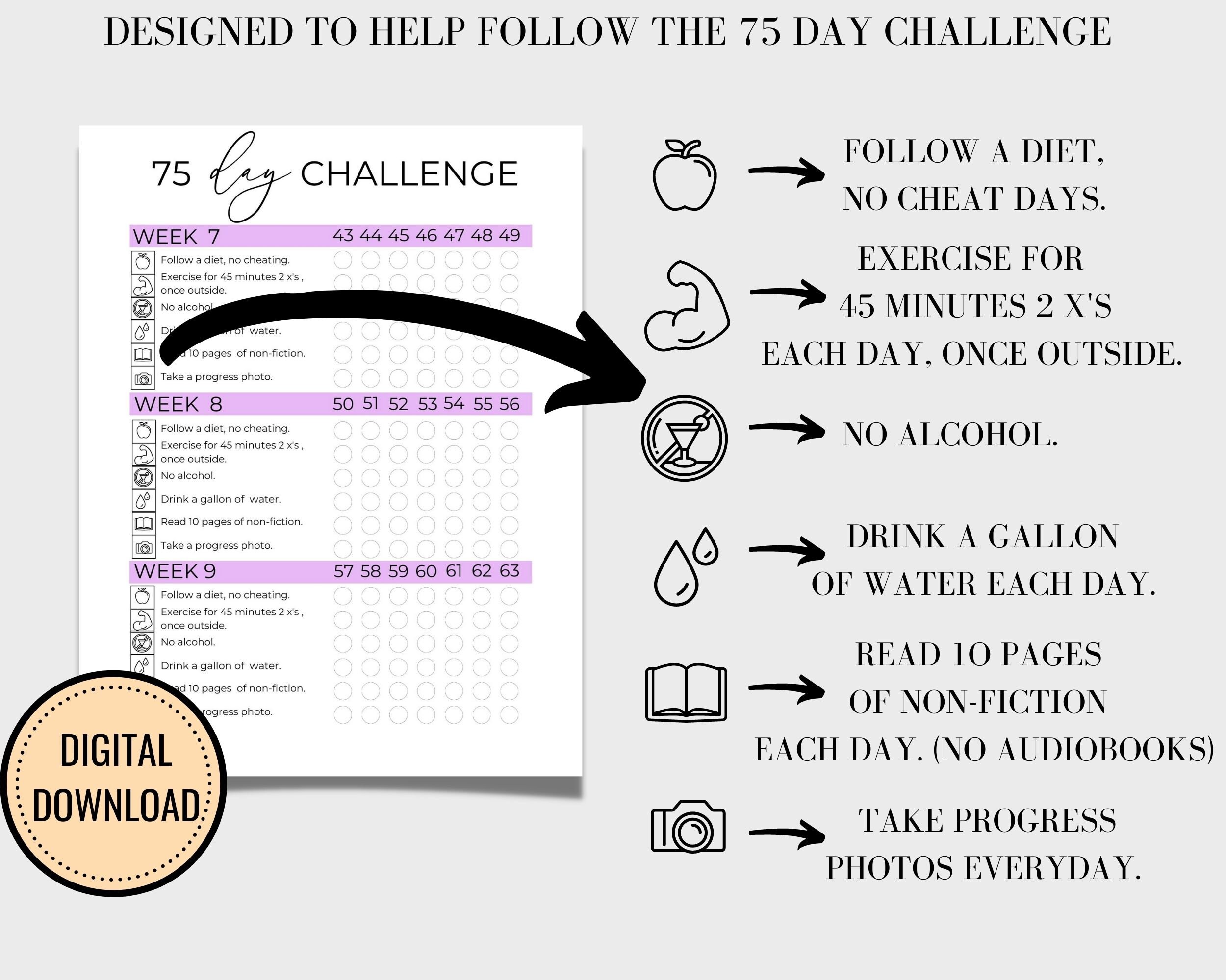 75 Day Challenge Printable, 75 Day Tracker, 75 Challenge Printable, 75 ...