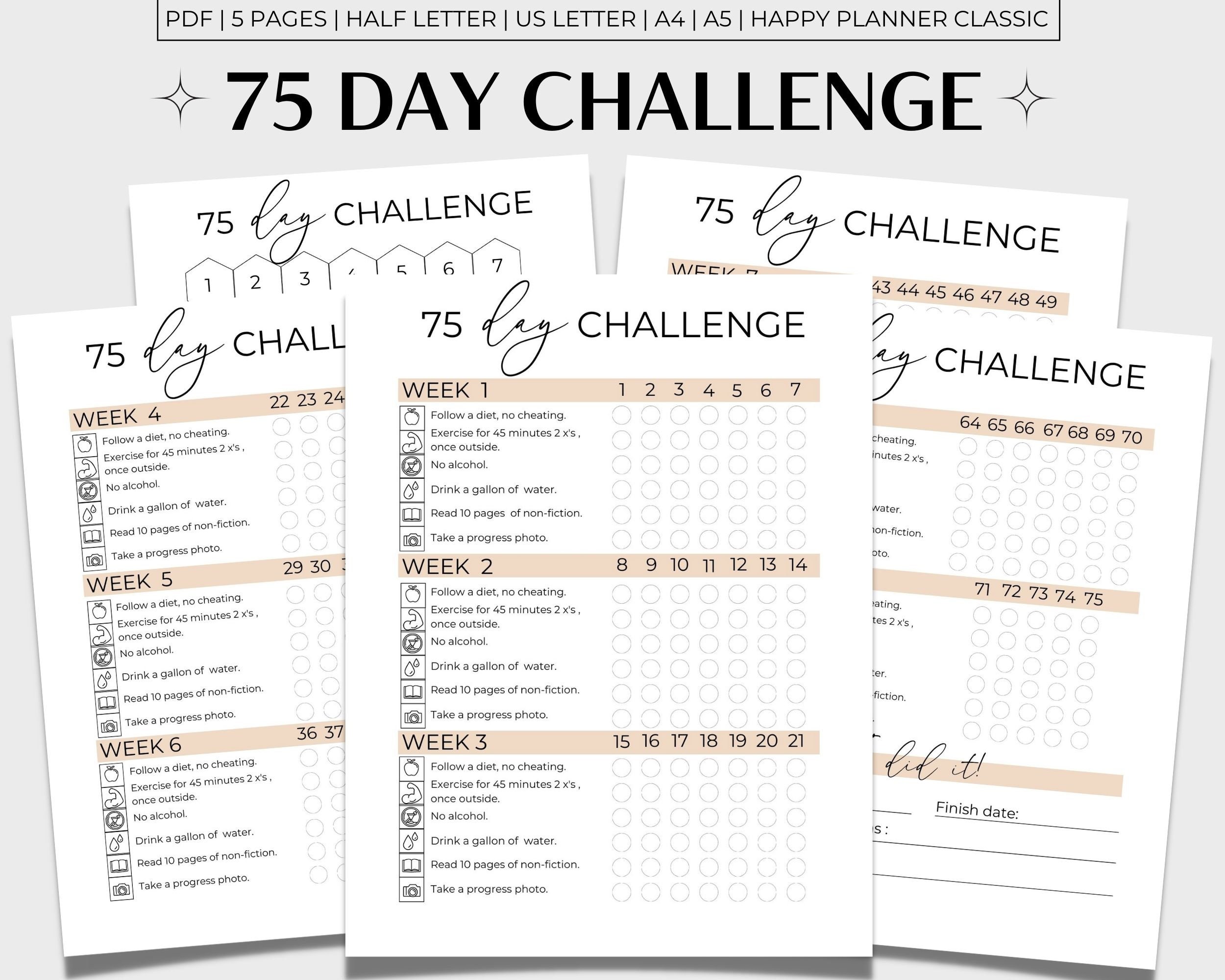 75 Day Challenge Printable, 75 Day Tracker, 75 Challenge Printable , 75 ...