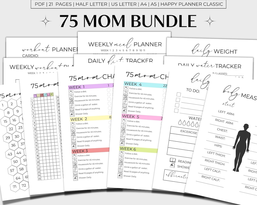 75 Mom Challenge Printable Bundle, 75 Mom Tracker, 75 Mom Printable, 75 ...