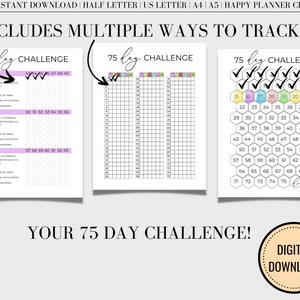 75 Day Challenge Bundle Printable, 75 Day Tracker, 75 Challenge ...