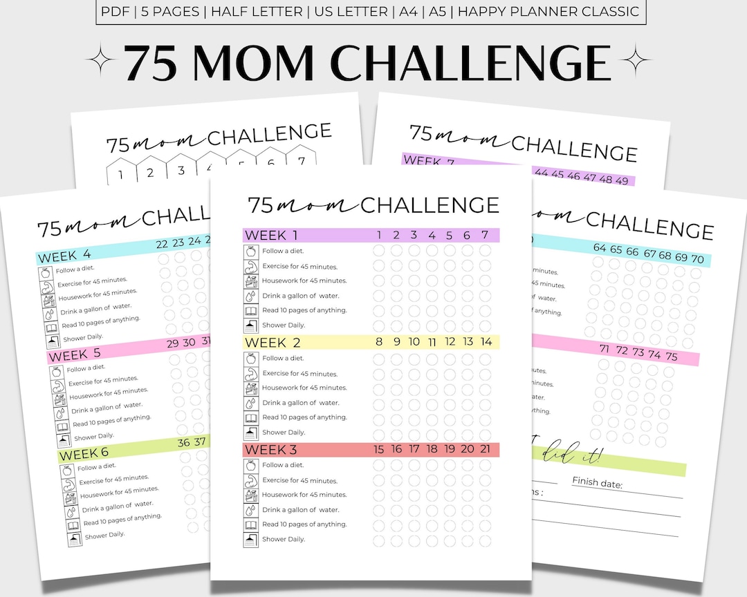 75 Mom Challenge Printable, 75 Mom Tracker, 75 Mom Printable, 75 Mom ...