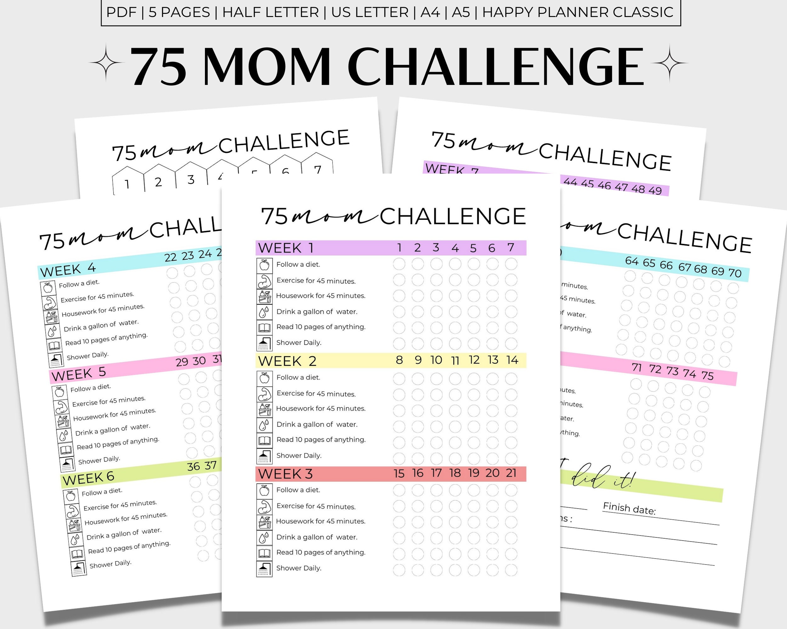 75 Mom Challenge Printable, 75 Mom Tracker, 75 Mom Printable, 75 Mom ...