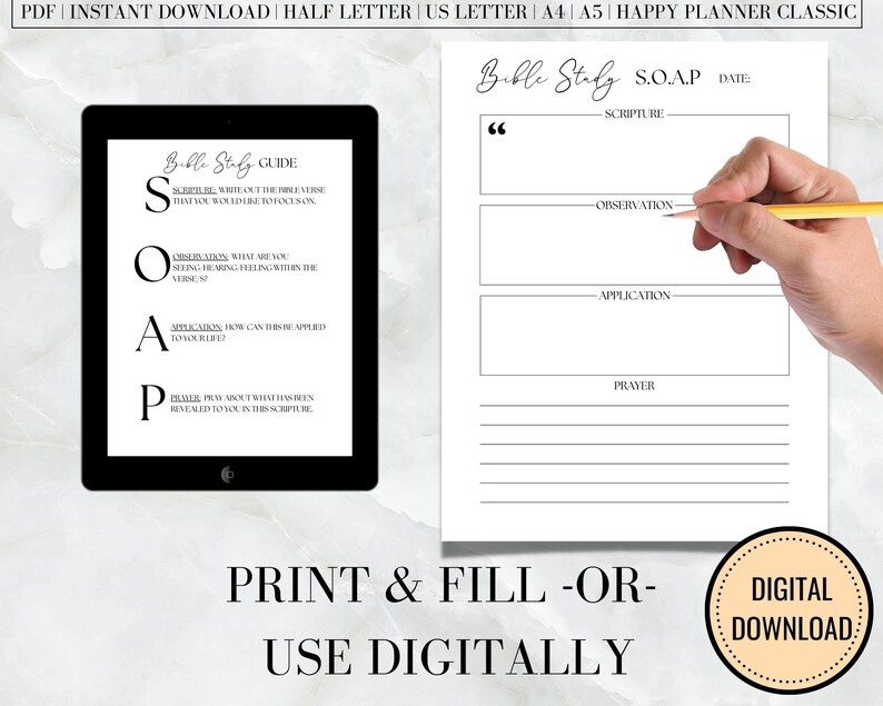 Bible Study Guide Printable, SOAP Bible Study Template, Minimalist ...