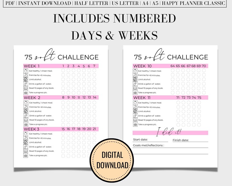 75 Soft Challenge Printable, 75 Soft Tracker, 75 Soft Printable, 75 ...