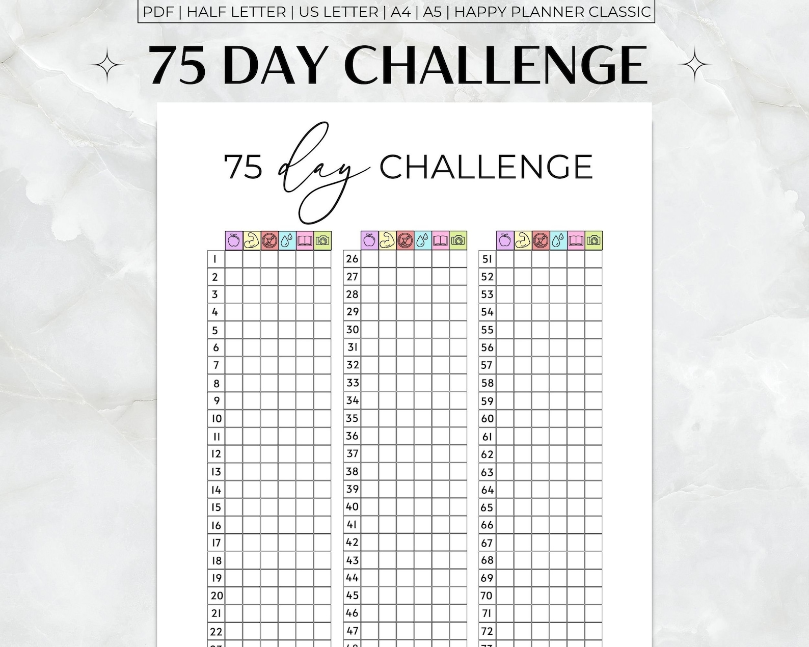 75 Day Challenge Printable, 75 Day Tracker, 75 Challenge Printable, 75 ...