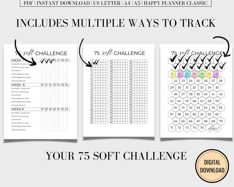 Editable 75 Soft Challenge Bundle Printable, 75 Soft Tracker, 75 Soft ...
