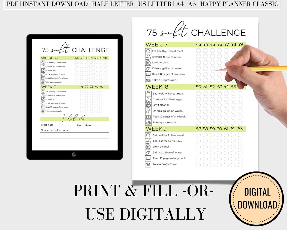 75 Soft Challenge Printable, 75 Soft Tracker, 75 Soft Printable, 75 ...