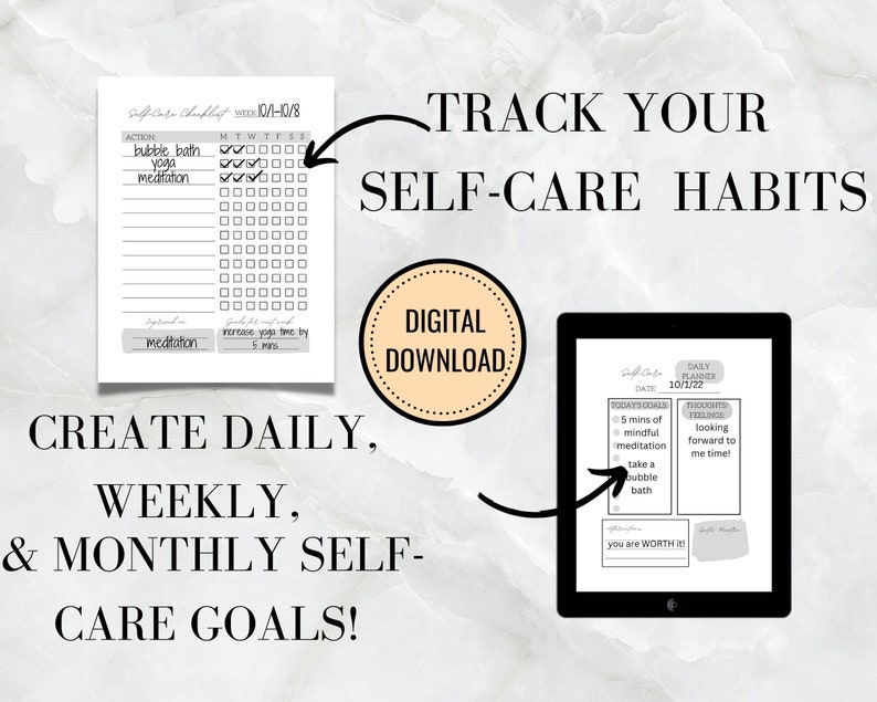 Self-care Mindfulness Printable Planner Tracker, Self Care Checklist ...