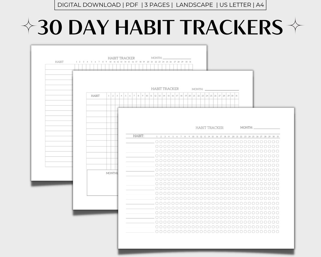 Monthly Habit Tracker Landscape Printable, 31 Day Monthly Tracker ...