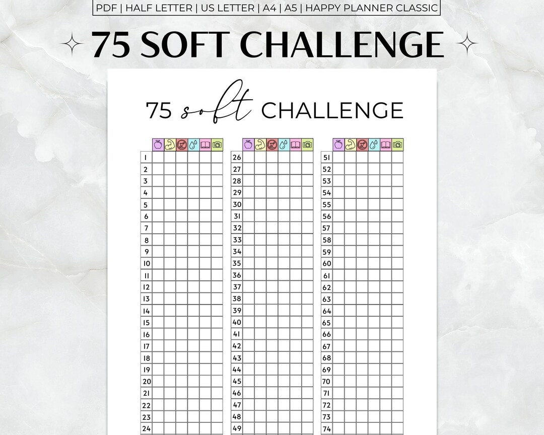 75 Soft Challenge Printable, 75 Soft Tracker, 75 Soft Printable, 75 ...