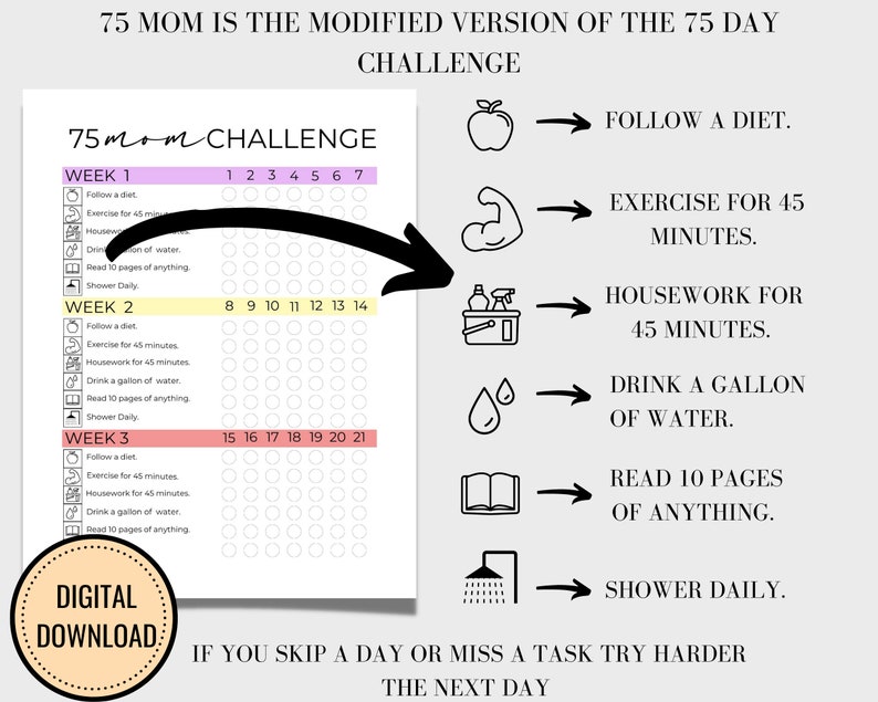75 Mom Challenge Printable, 75 Mom Tracker, 75 Mom Printable, 75 Mom ...