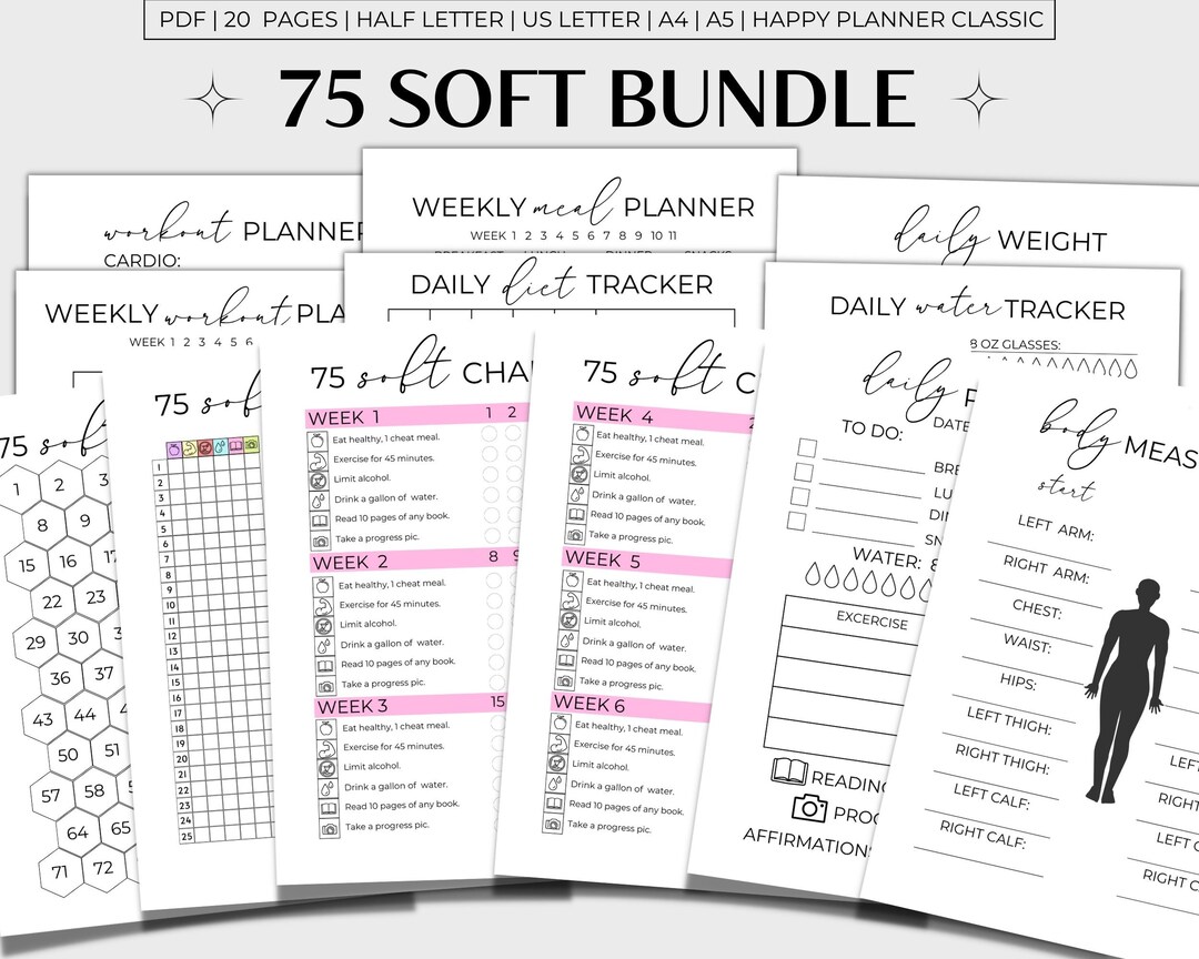 75 Soft Challenge Bundle Printable, 75 Soft Tracker, 75 Soft Printable ...