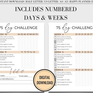 75 Day Challenge Printable, 75 Day Tracker, 75 Challenge Printable , 75 ...