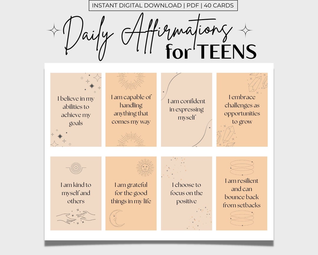 Daily Affirmations for Teens, Printable Affirmation Cards, Motivational ...