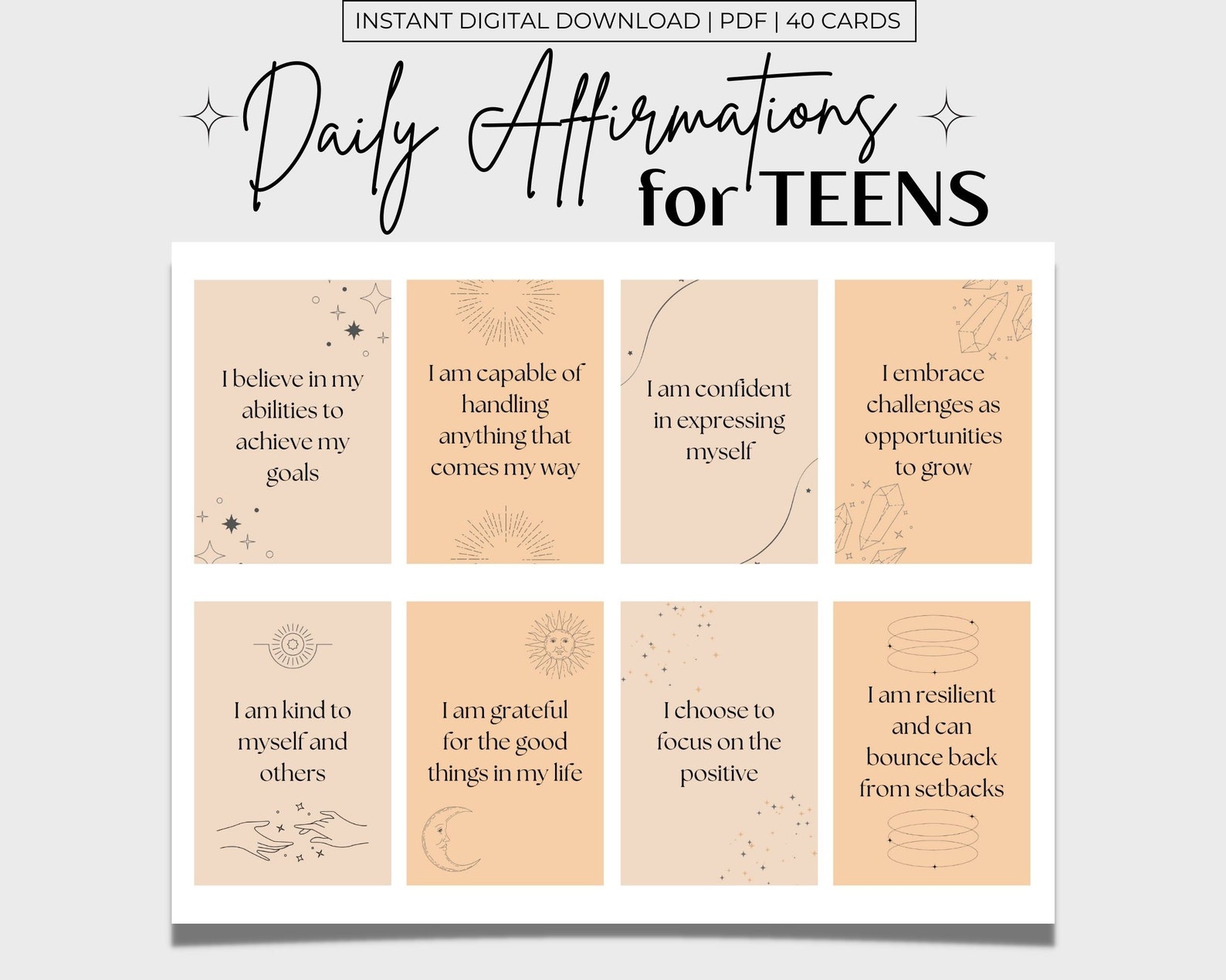 Daily Affirmations for Teens, Printable Affirmation Cards, Motivational ...