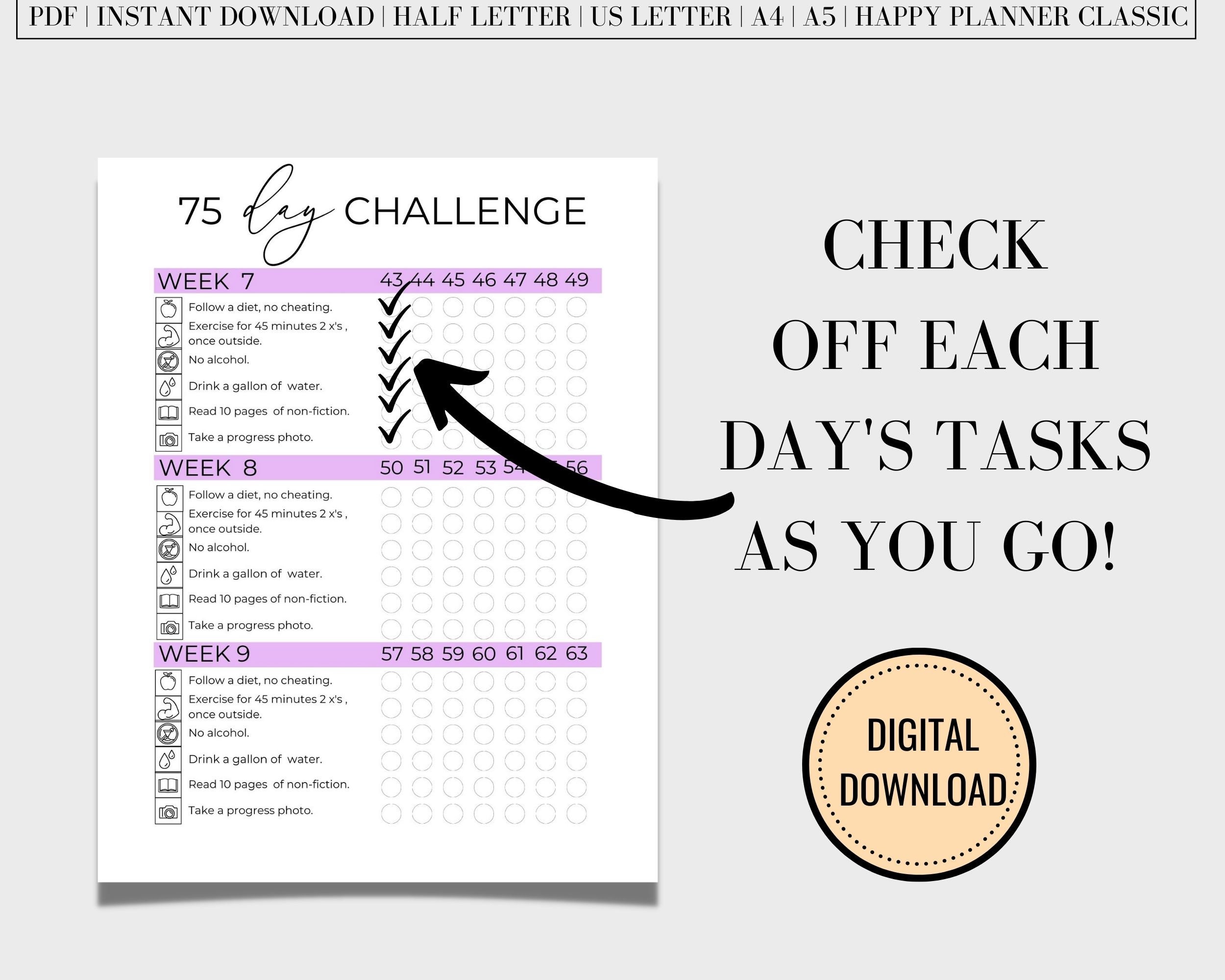 75 Day Challenge Printable, 75 Day Tracker, 75 Challenge Printable, 75 ...