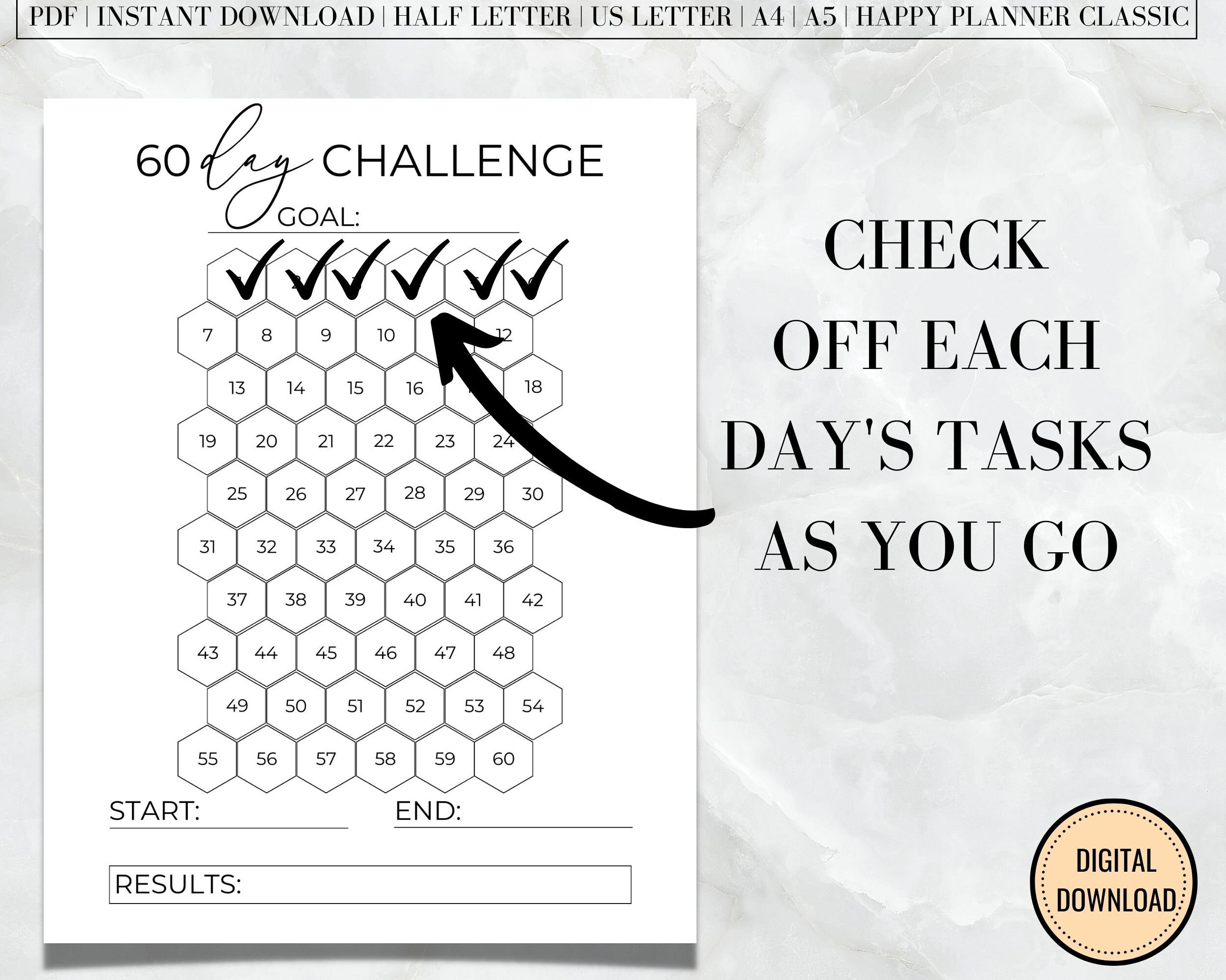 60 Day Challenge Printable, 60 Day Goal Tracker, Monthly Goal Planner ...