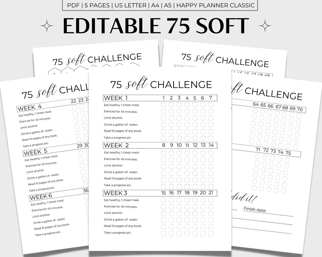 Editable 75 Soft Challenge Printable, 75 Soft Tracker, 75 Soft ...