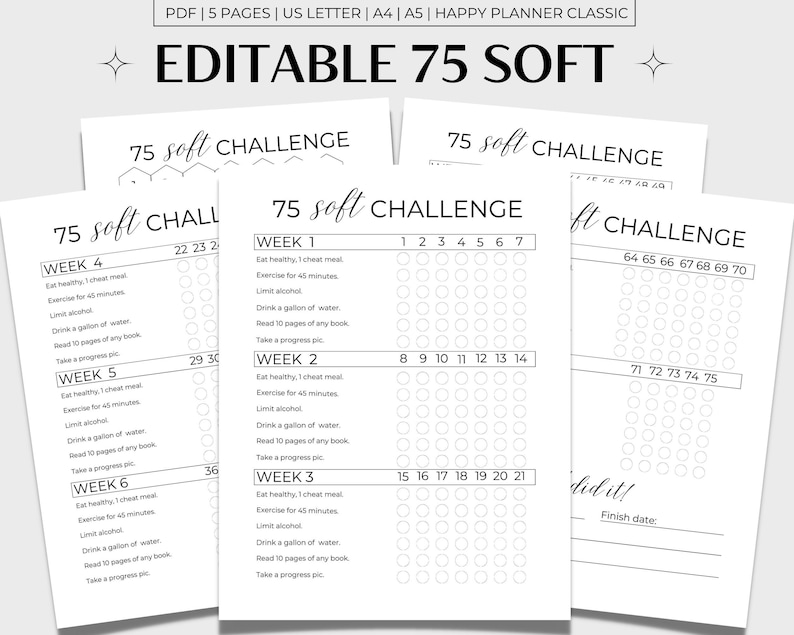Editable 75 Soft Challenge Printable, 75 Soft Tracker, 75 Soft ...