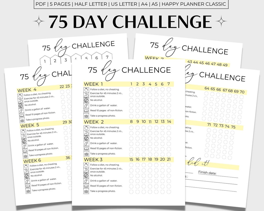 75 Day Challenge Printable, 75 Day Tracker, 75 Challenge Printable , 75 ...
