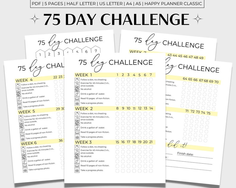 75 Day Challenge Printable, 75 Day Tracker, 75 Challenge Printable , 75 ...