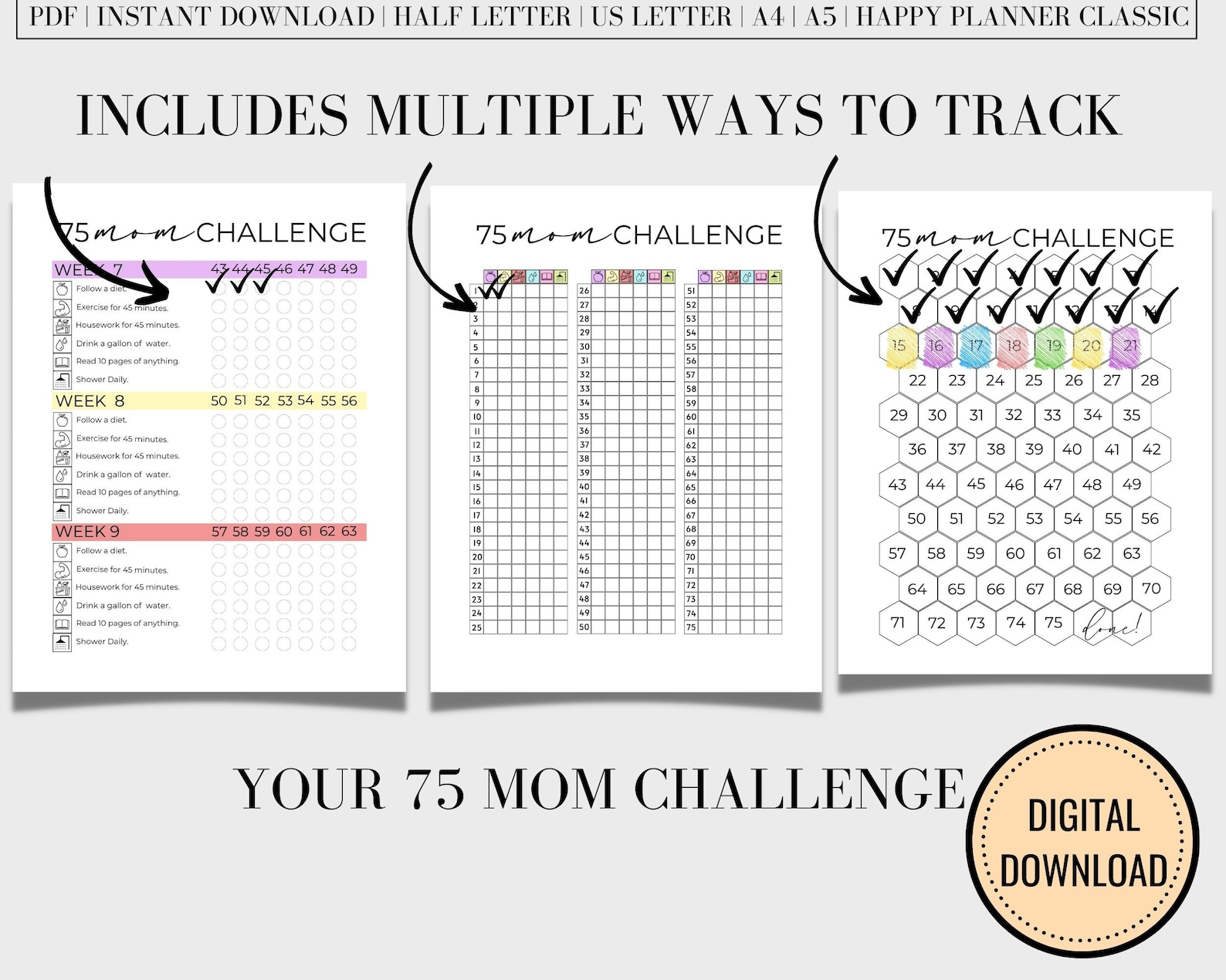 75 Mom Challenge Printable Bundle, 75 Mom Tracker, 75 Mom Printable, 75 ...